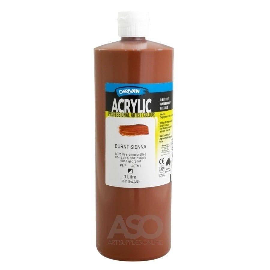 Professional Derivan Artist Acrylics 1 Litre Burnt Sienna - Water ...