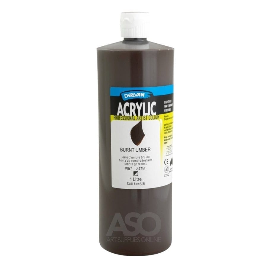 Derivan Artist Acrylics 1 Litre Burnt Umber - Professional Quality ...