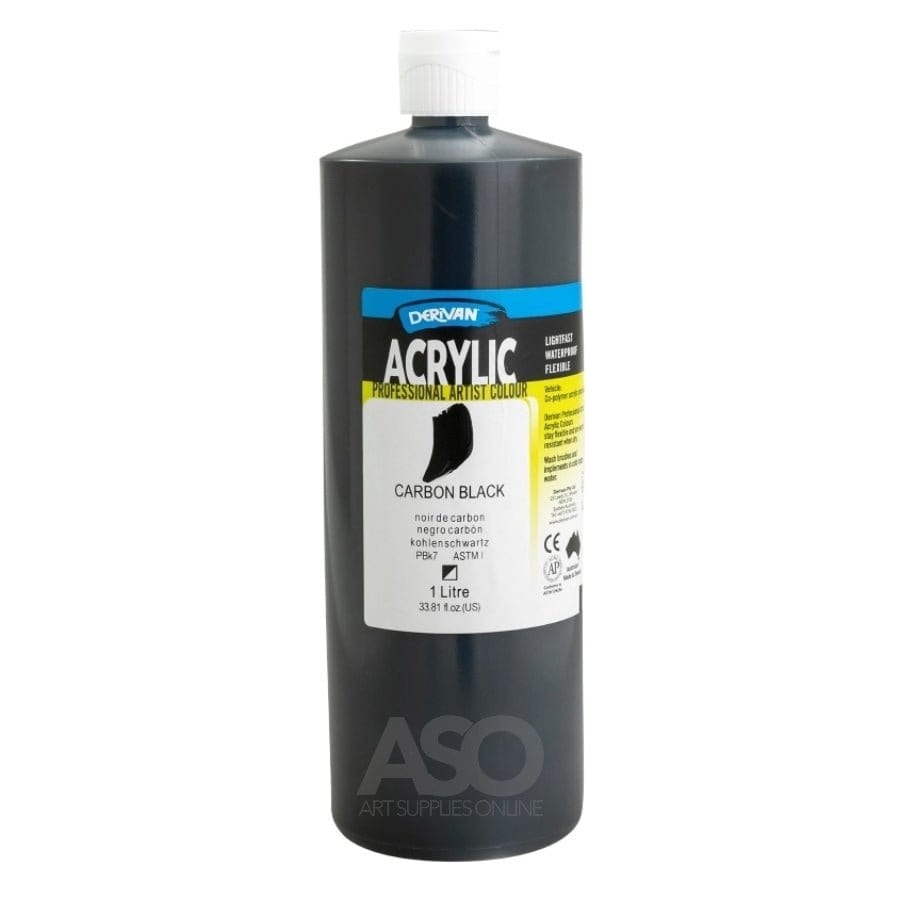 Derivan Artist Acrylics 1 Litre - Carbon Black | Professional, Water ...