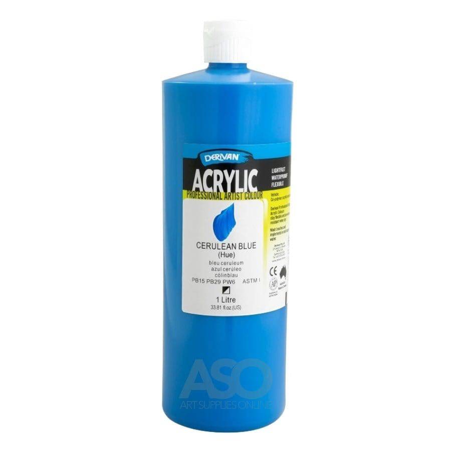 Professional Derivan Artist Acrylics 1 Litre Cerulean Blue Hue - Water ...