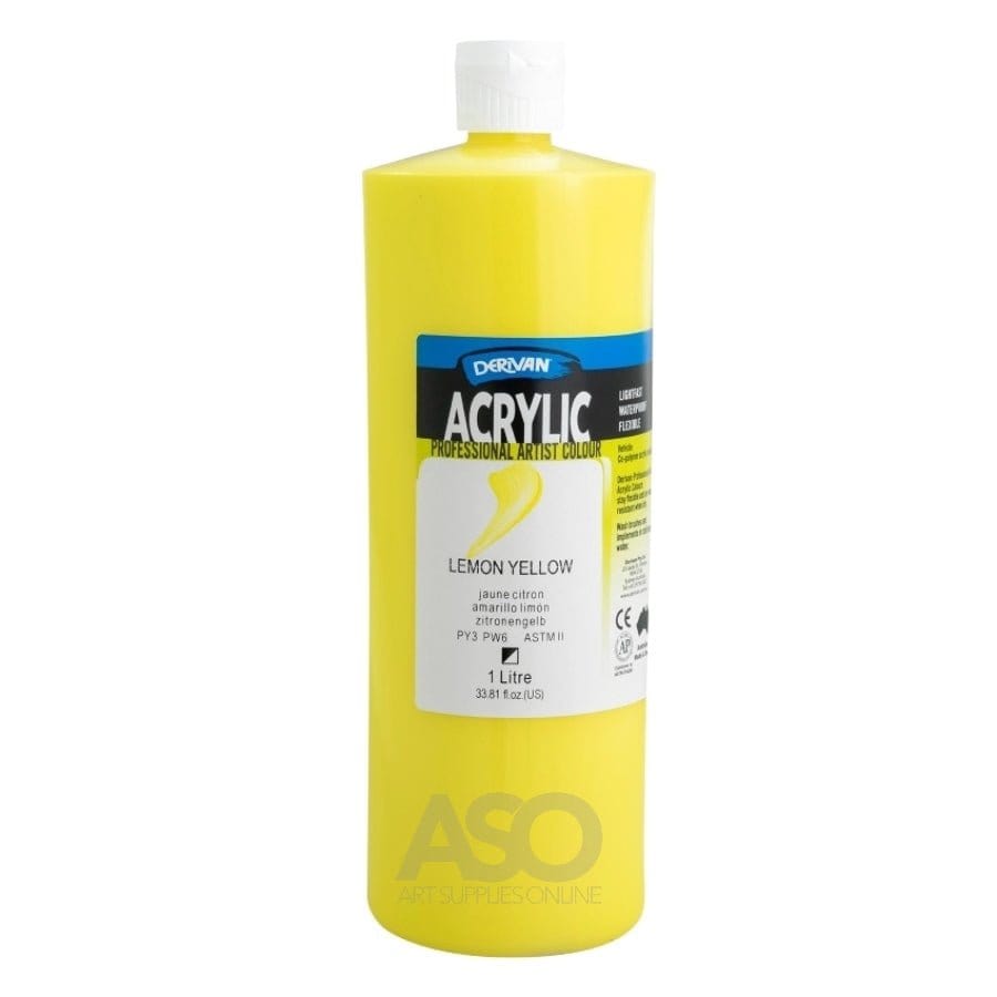 Derivan Artist Acrylics 1 Litre Lemon Yellow - Professional-grade ...