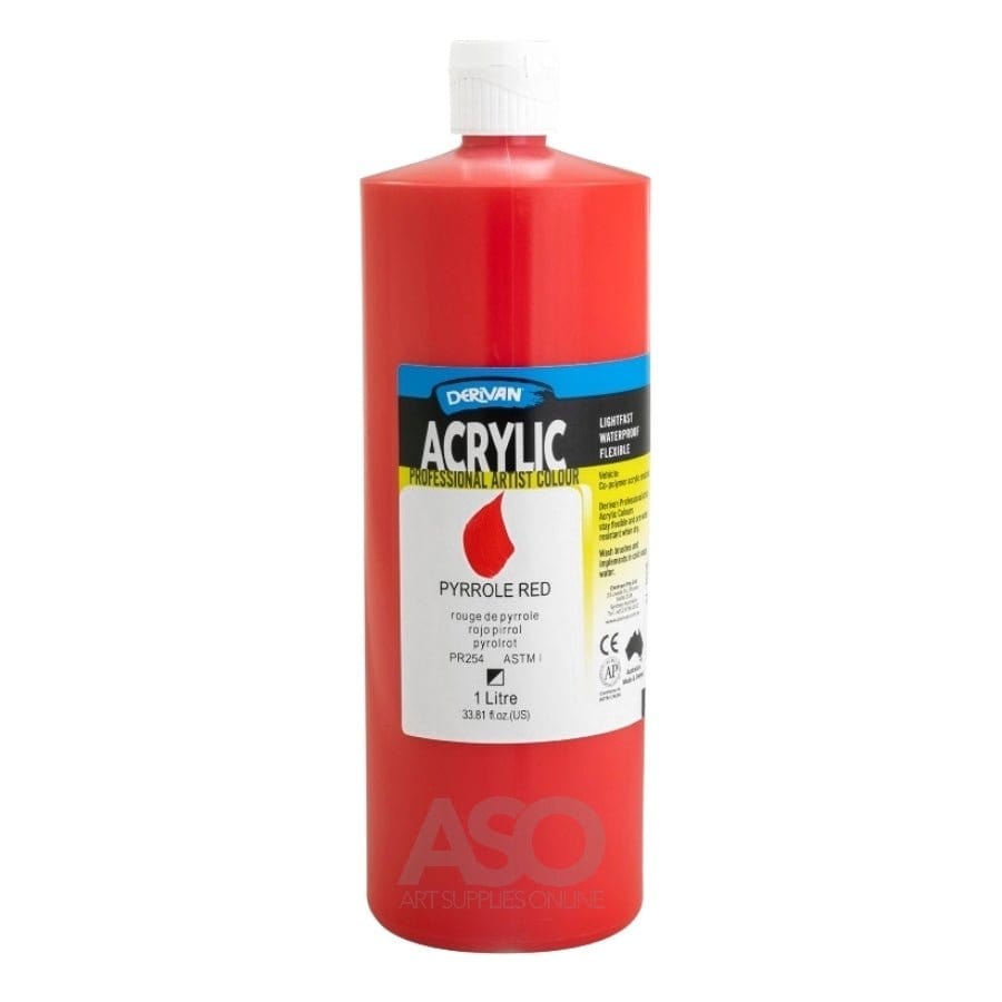 Buy Derivan Artist Acrylics 1 Litre Pyrrole Red - Professional Acrylic ...