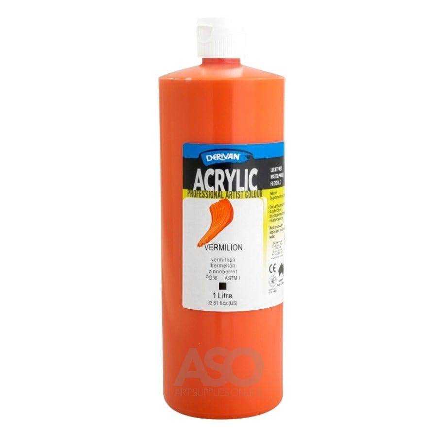 Derivan Artist Acrylics 1 Litre Vermillion | The Sydney Art Store