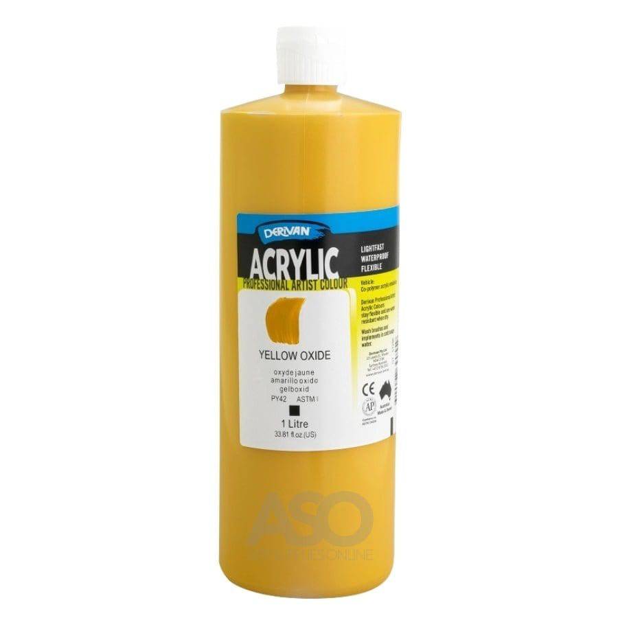 Derivan Artist Acrylics 1 Litre Yellow Oxide - Professional Water ...