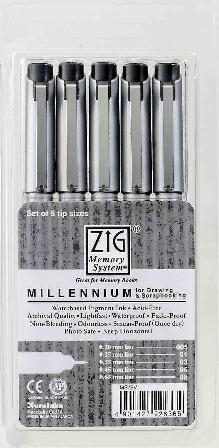 Zig Memory System Millennium Pen 5 Set Assorted Black — The Sydney Art ...