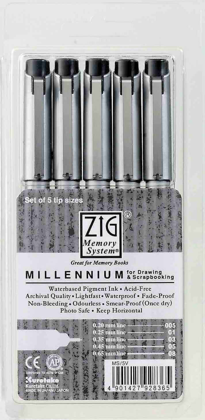 Zig Memory System Millennium Pen 5 Set Assorted Black — The Sydney Art ...